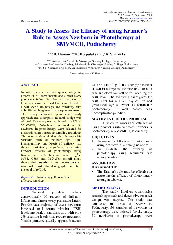 (PDF) A Study to Assess the Efficacy of using Kramer's Rule to Assess ...