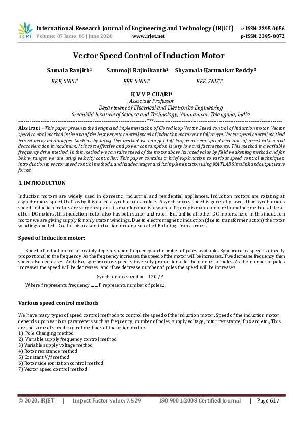 (PDF) IRJET- Vector Speed Control of Induction Motor