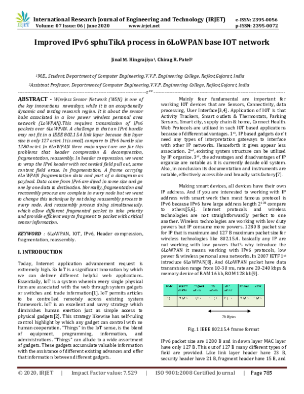 (PDF) IRJET- Improved IPv6 sphuTikA process in 6LoWPAN base IOT network | IRJET Journal ...