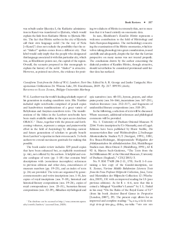 (PDF) 2020: Review of "A.R. George/J. Taniguchi, Cuneiform Texts from ...