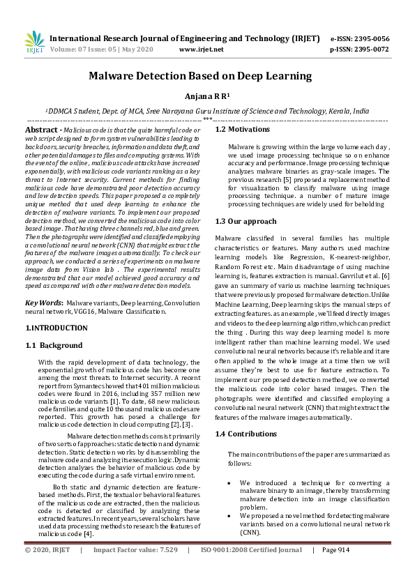 (PDF) IRJET- Malware Detection Based on Deep Learning