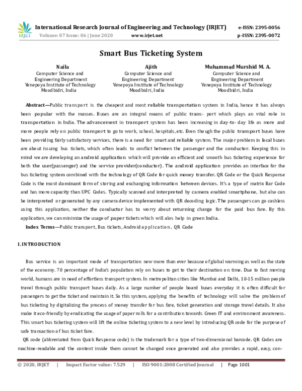 (PDF) IRJET- Smart Bus Ticketing System