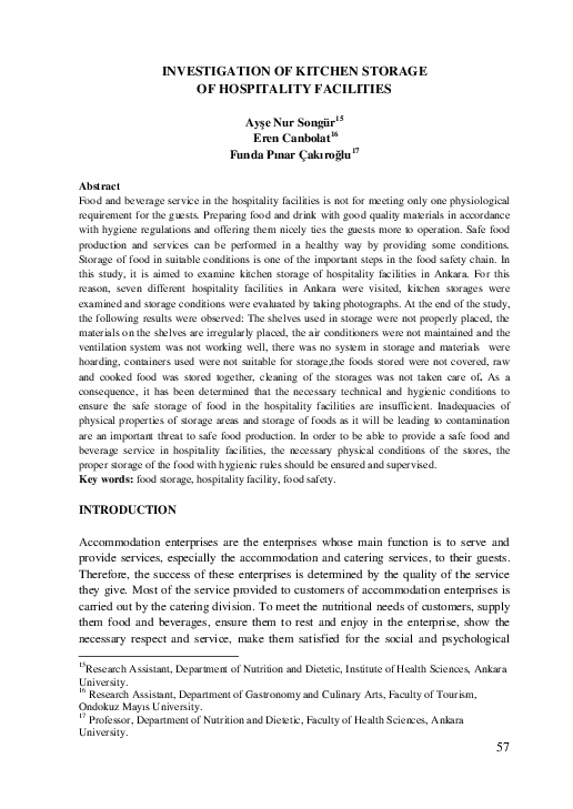(PDF) Investigation of Kitchen Storage of Hospitality Facilities