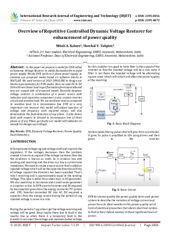 (PDF) Overview of Repetitive Controlled Dynamic Voltage Restorer for enhancement of power quality