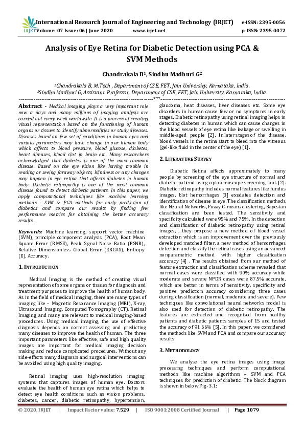 Pdf Irjet Analysis Of Eye Retina For Diabetic Detection Using Pca