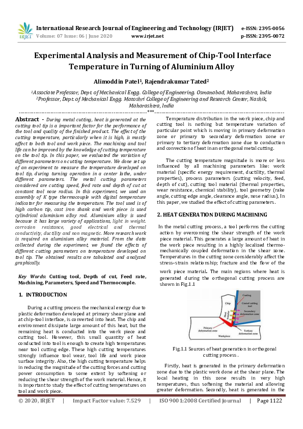 (PDF) IRJET- Experimental Analysis and Measurement of Chip-Tool Interface Temperature in Turning ...