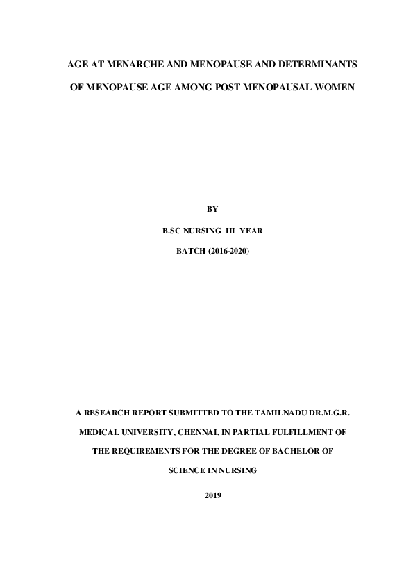 (PDF) AGE AT MENARCHE AND MENOPAUSE AND DETERMINANTS OF MENOPAUSE AGE ...