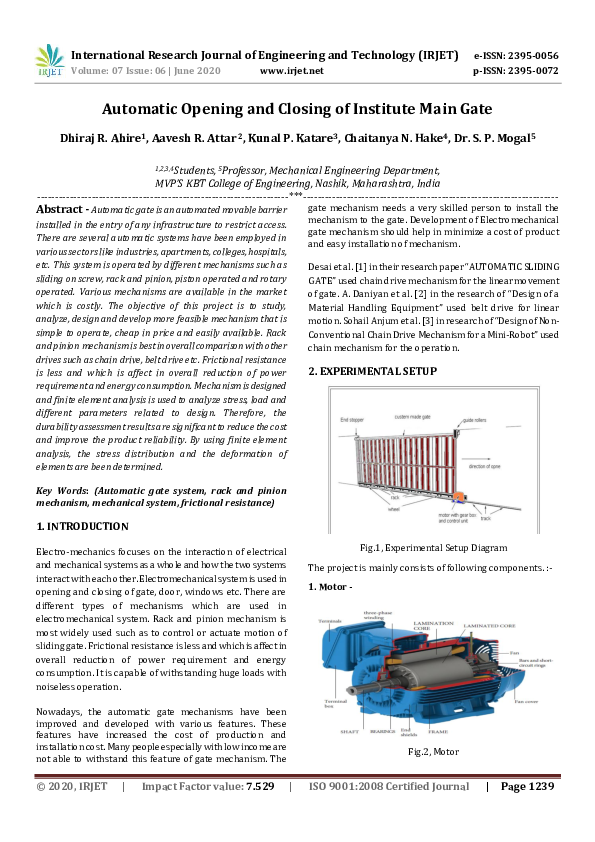 (PDF) IRJET- Automatic Opening and Closing of Institute Main Gate