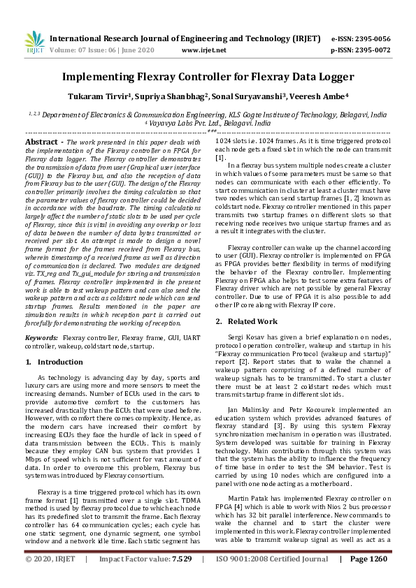(PDF) IRJET- Implementing Flexray Controller for Flexray Data Logger