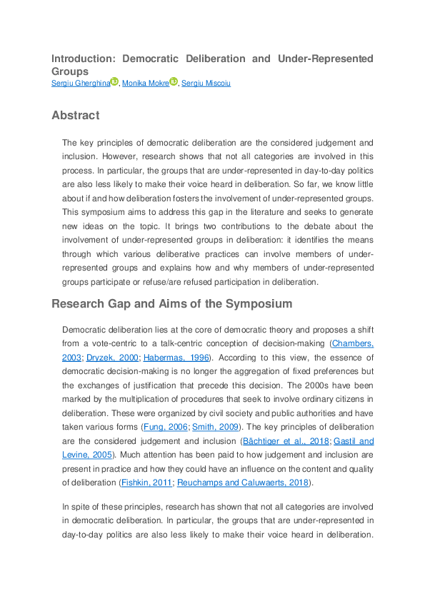 (PDF) Introduction: Democratic Deliberation and Under-Represented Groups