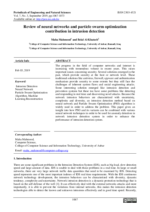 Pdf Review Of Neural Networks And Particle Swarm Optimization
