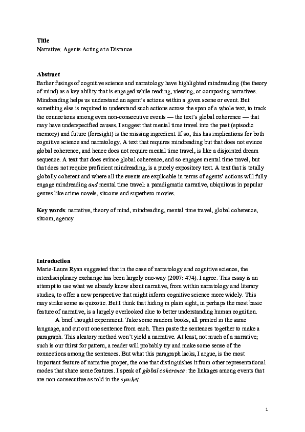 (PDF) Narrative: Agents Acting at a Distance