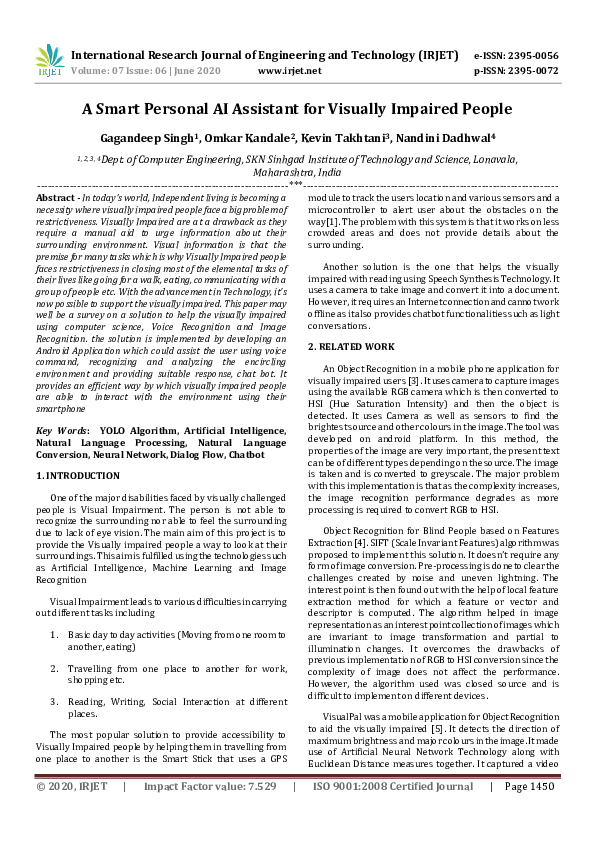 (PDF) IRJET- A Smart Personal AI Assistant for Visually Impaired People