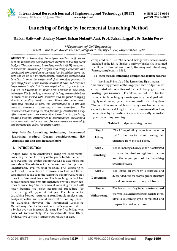 (PDF) Launching of Bridge by Incremental Launching Method