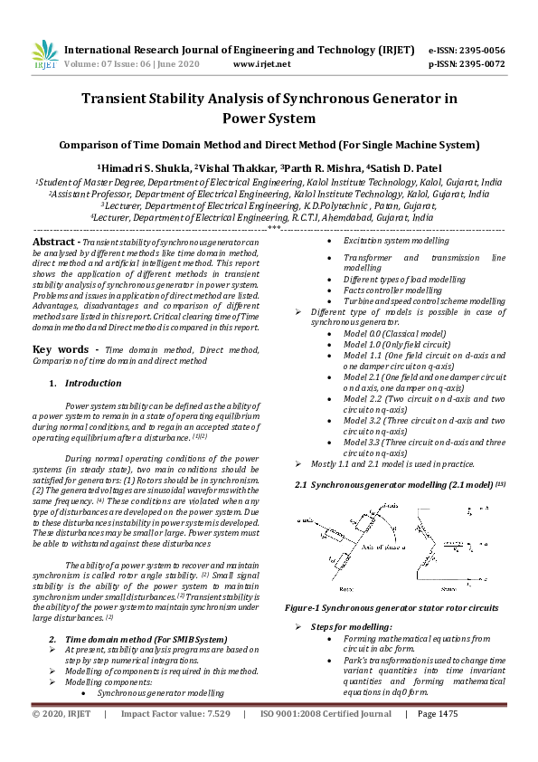 (PDF) Transient Stability Analysis of Synchronous Generator in Power ...