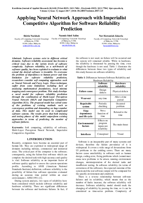 (PDF) Applying Neural Network Approach with Imperialist Competitive Algorithm for Software ...