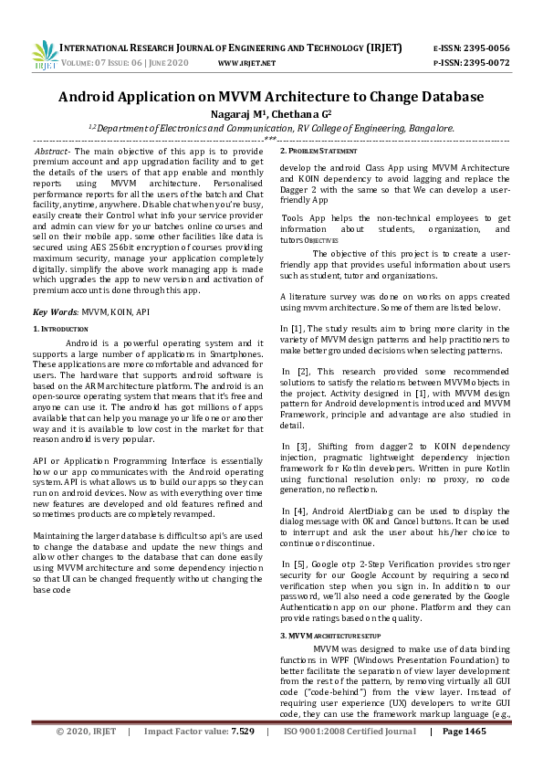 (PDF) IRJET- Android Application on MVVM Architecture to Change Database