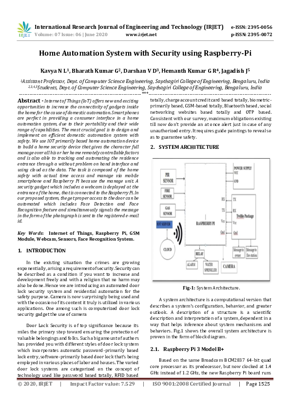 Pdf Home Automation System With Security Using Raspberry Pi