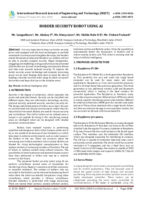 Pdf Irjet Border Security Robot Using Ai