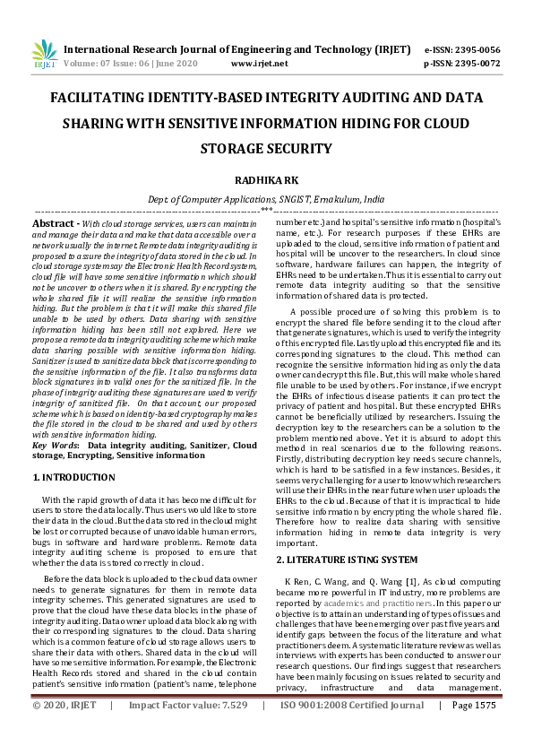 Pdf Efficient Public Integrity Auditing Of Collaboratively Stored Data In Cloud Storage With