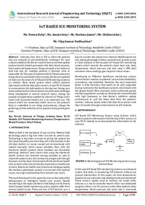(PDF) IRJET- IoT BASED ICU MONITORING SYSTEM