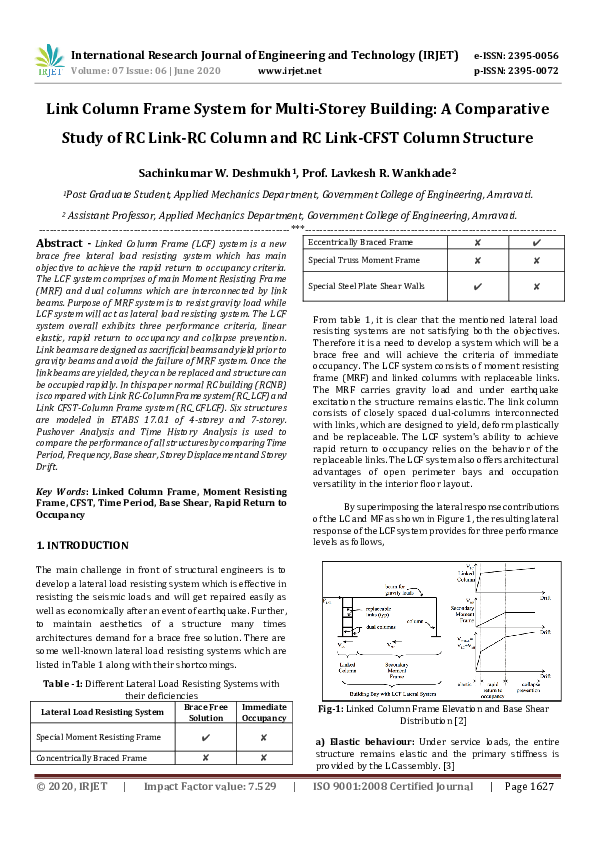 (PDF) Link Column Frame System for Multi-Storey Building: A Comparative Study of RC Link-RC ...