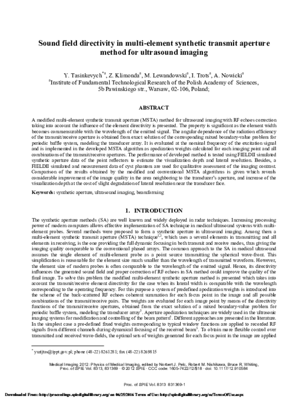 (PDF) Sound field directivity in multi-element synthetic transmit aperture method for ultrasound ...