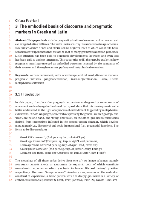 (PDF) The embodied basis of discourse and pragmatic markers in Greek ...