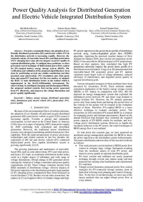 (PDF) Power Quality Analysis for Distributed Generation and Electric Vehicle Integrated ...