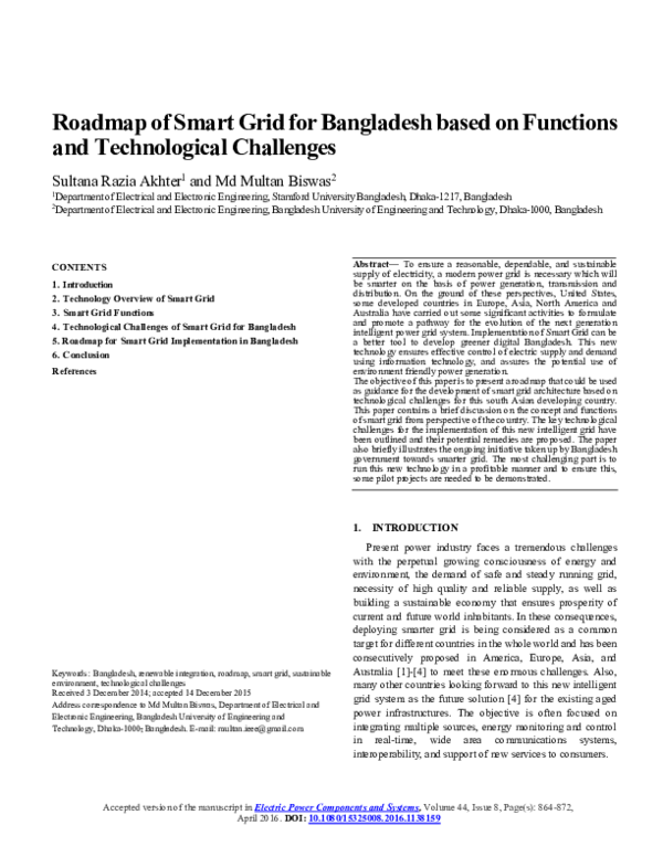 (PDF) Roadmap of Smart Grid for Bangladesh Based on Functions and ...