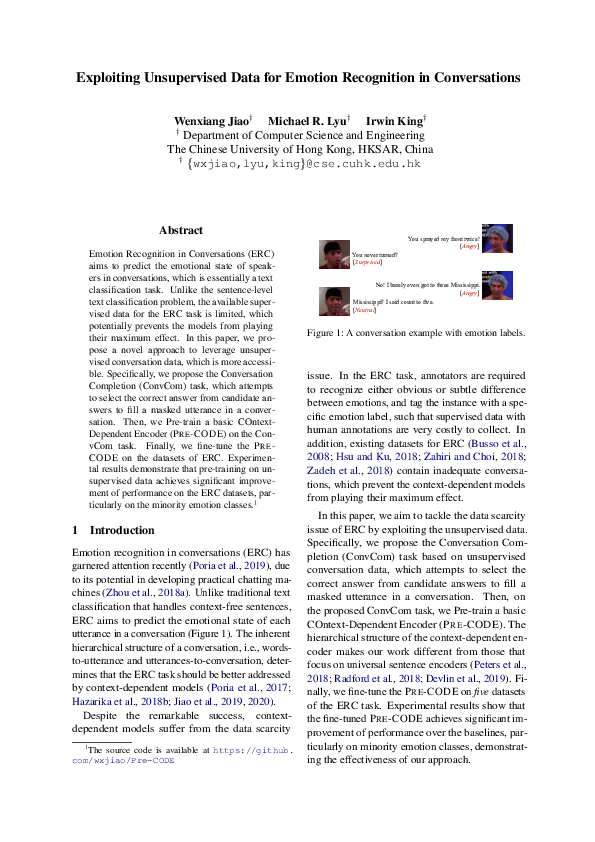 (PDF) Exploiting Unsupervised Data for Emotion Recognition in Conversations