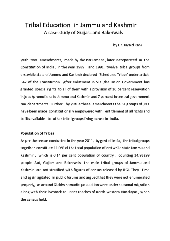(PDF) Tribal Education in Jammu and Kashmir -A case study of Gujjars ...