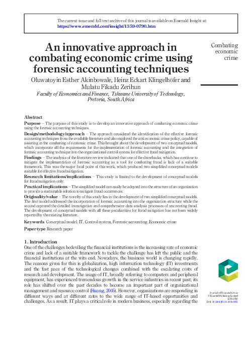 (PDF) An innovative approach in combating economic crime using forensic accounting techniques
