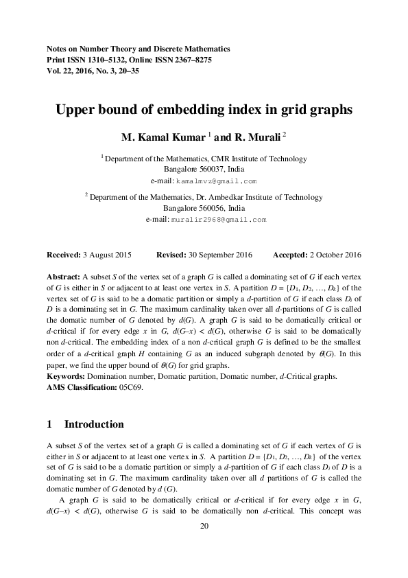 (PDF) Upper bound of embedding index in grid graphs