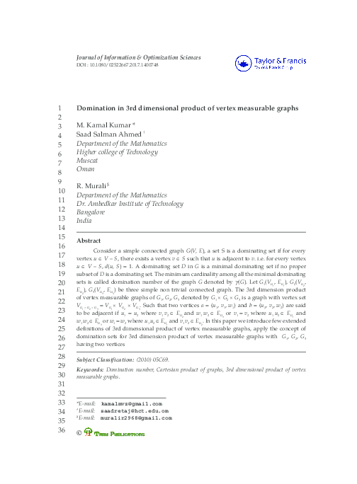 (PDF) Domination in 3rd dimensional product of vertex measurable graphs