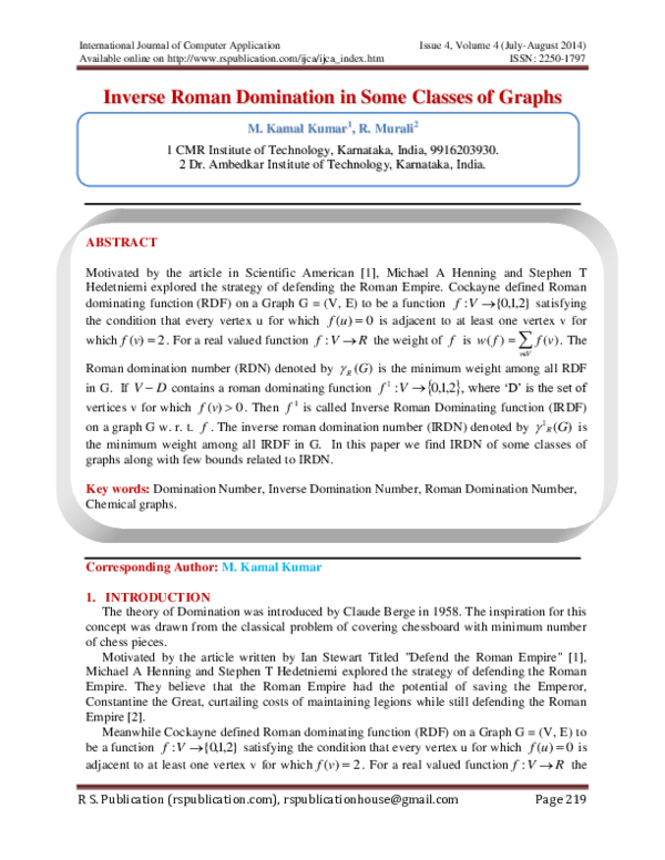 (PDF) Inverse Roman Domination in Some Classes of Graphs full paper