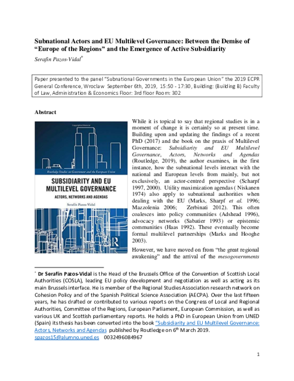 (PDF) Multi-level governance and the role of the regions in the ...