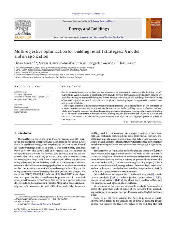 Pdf Multi Objective Optimization For Building Retrofit Strategies A