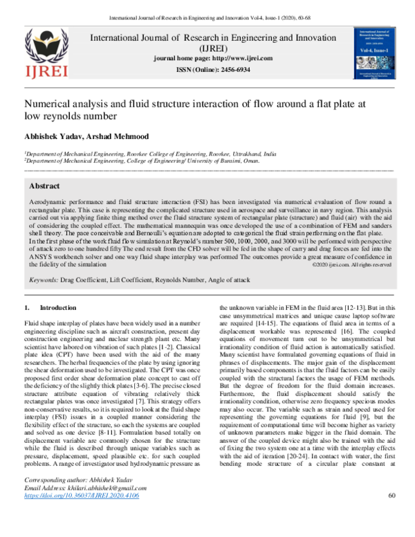 Pdf Numerical Analysis And Fluid Structure Interaction Of Flow Around