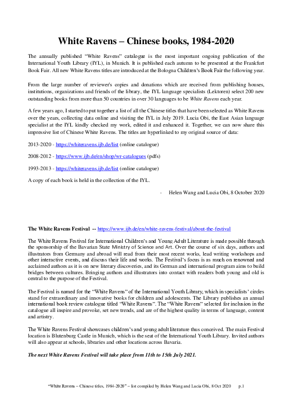 (PDF) White Ravens - Chinese books, 1984-2020