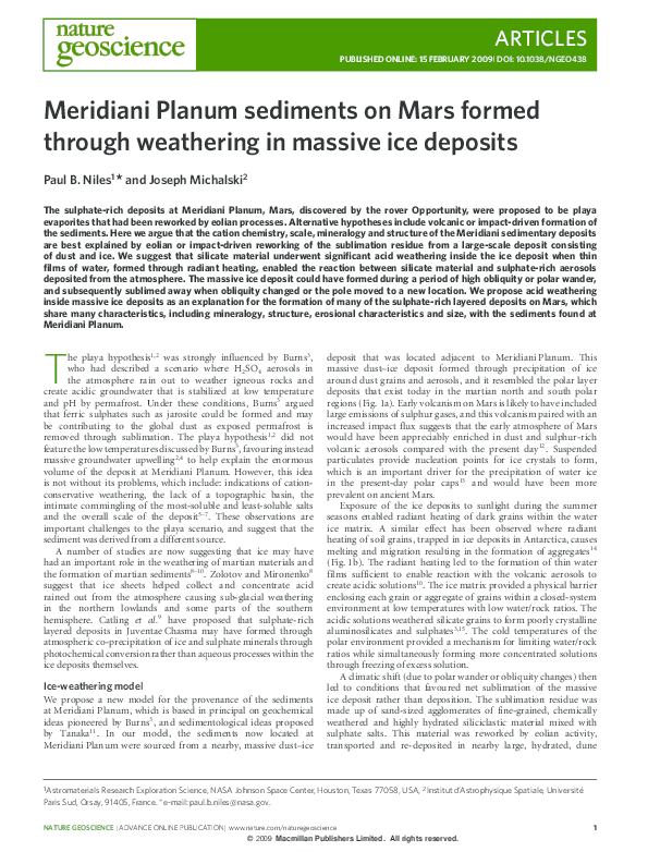 (PDF) Meridiani Planum sediments on Mars formed through weathering in ...