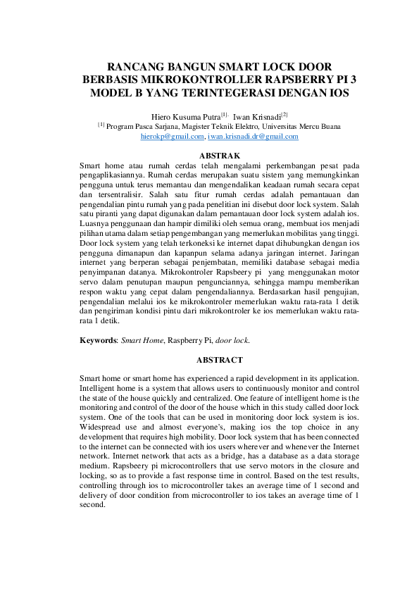 Pdf Rancang Bangun Smart Lock Door Berbasis Mikrokontroler Rapsberry Pi 3 Model B Yang