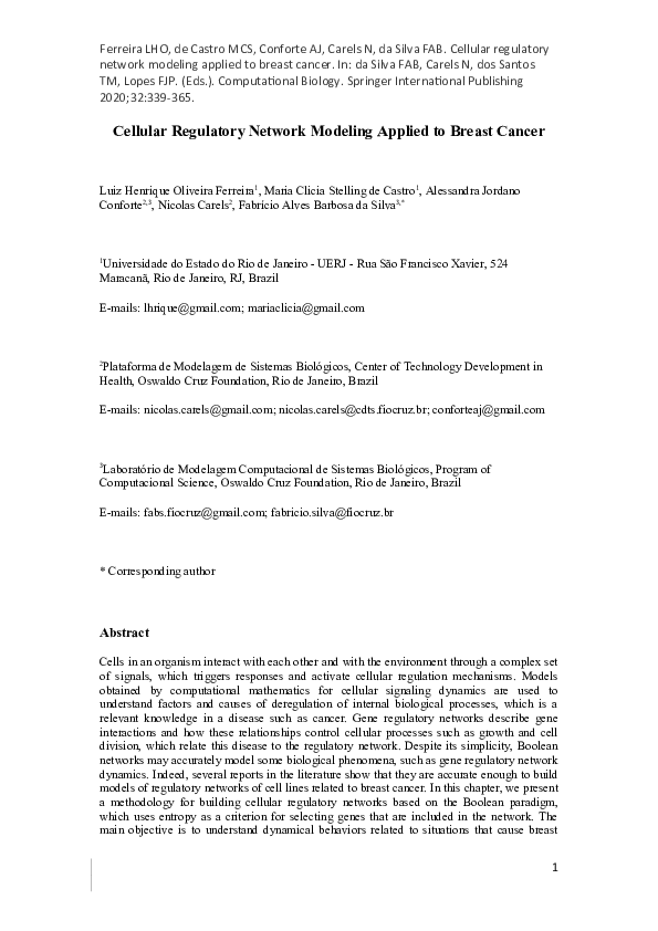 (DOC) Cellular Regulatory Network Modeling Applied to Breast Cancer