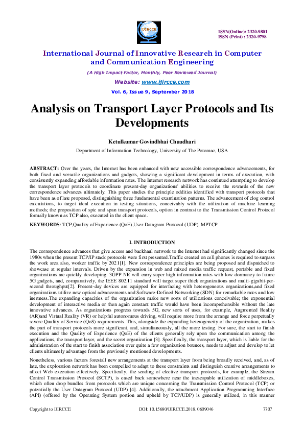 (PDF) Analysis on Transport Layer Protocols and Its Developments