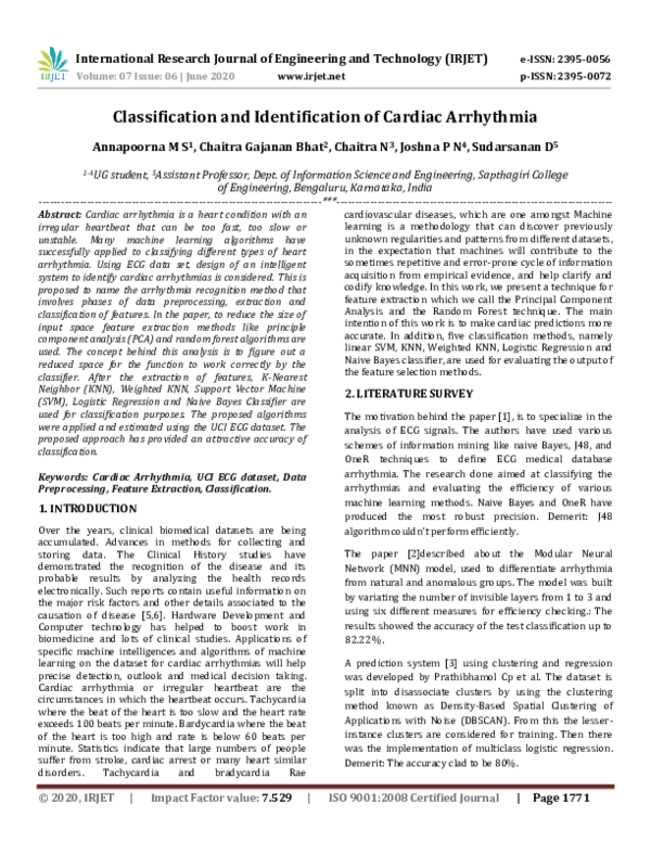(PDF) IRJET- Classification and Identification of Cardiac Arrhythmia