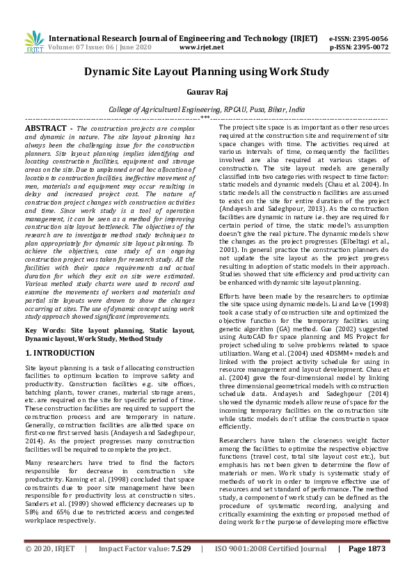 (PDF) IRJET- Dynamic Site Layout Planning using Work Study