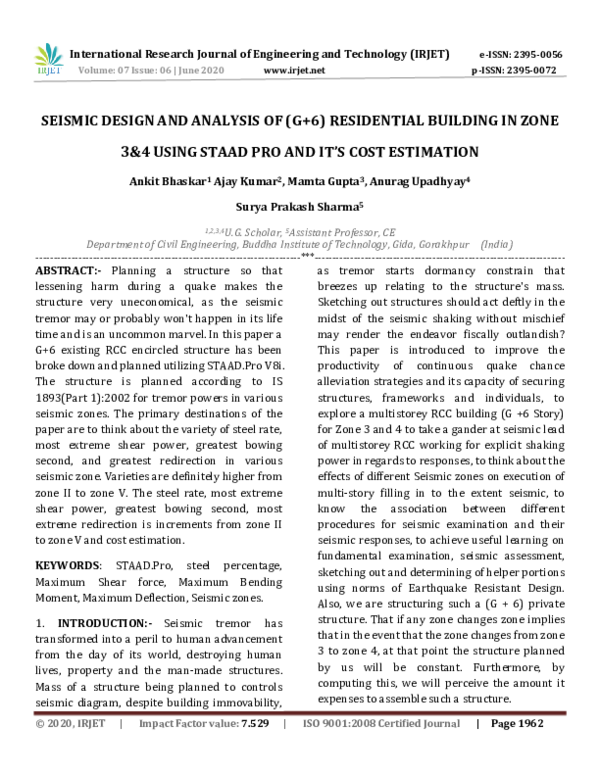 (PDF) IRJET- SEISMIC DESIGN AND ANALYSIS OF (G+6) RESIDENTIAL BUILDING ...