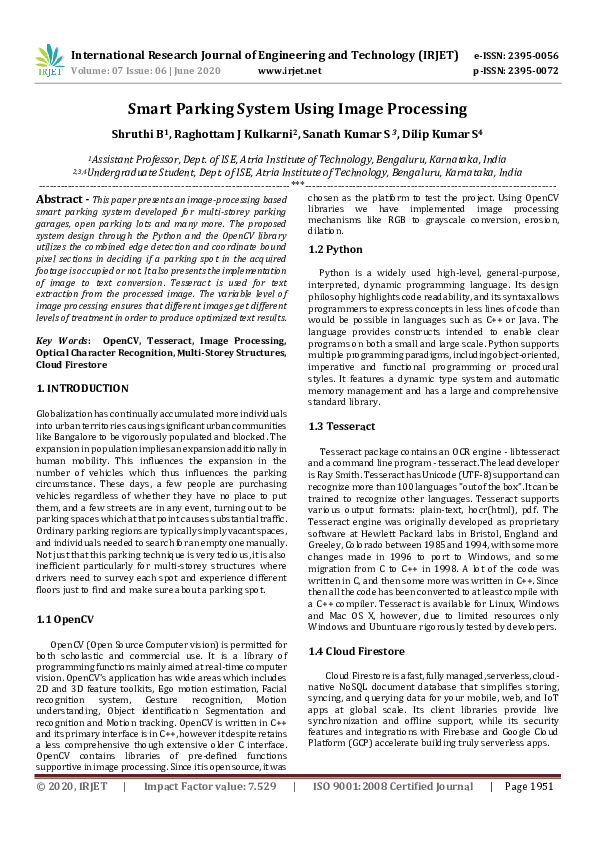 (PDF) IRJET- Smart Parking System Using Image Processing