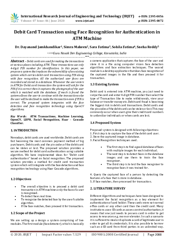 (PDF) IRJET- Debit Card Transaction using Face Recognition for ...
