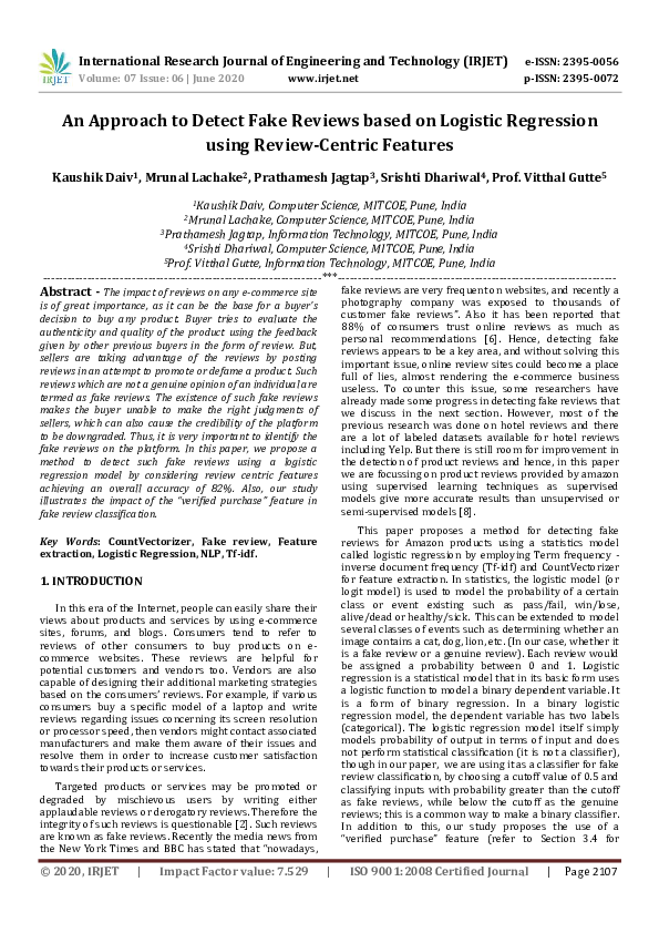 Pdf Irjet Intrusion Detection In Network With The Help Of Supervised Machine Learning